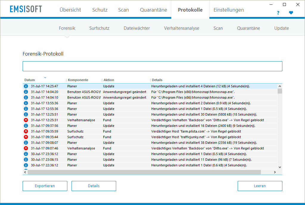Neu in 2017.7: Forensik-Protokoll und automatisches Lösen von Verhaltensanalyse-Alarmen