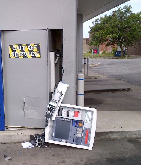 Criminals try to steal cash by smashing their way into an ATM