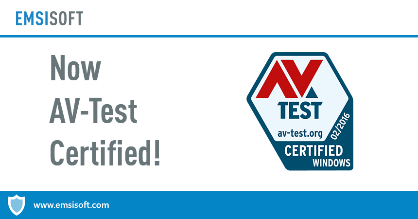 Yet another seal: Emsisoft Anti-Malware now AV-TEST CERTIFIED